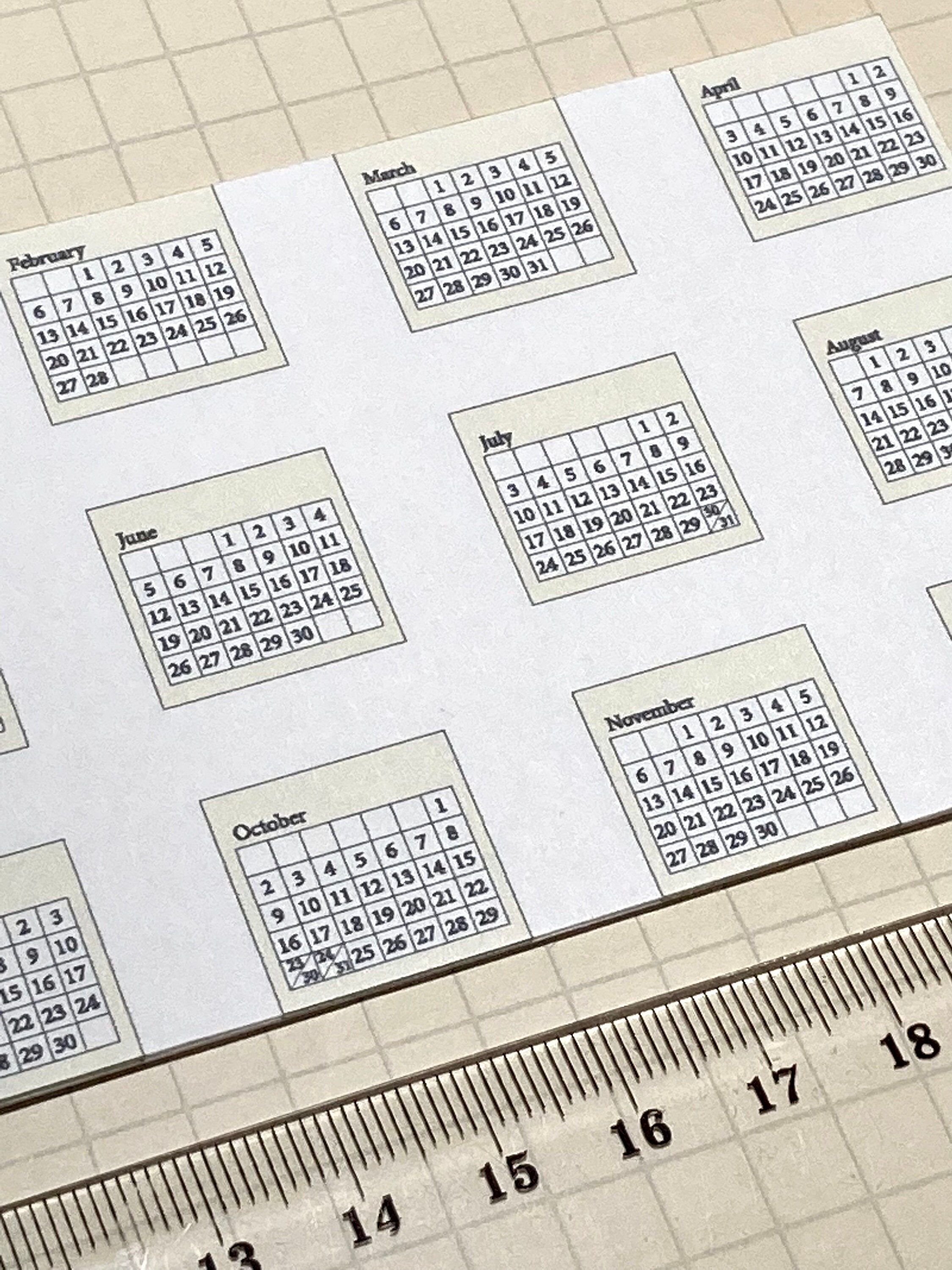 Printable (pdf) Miniature Wall Calendar for Dollhouse, Instant Download ...