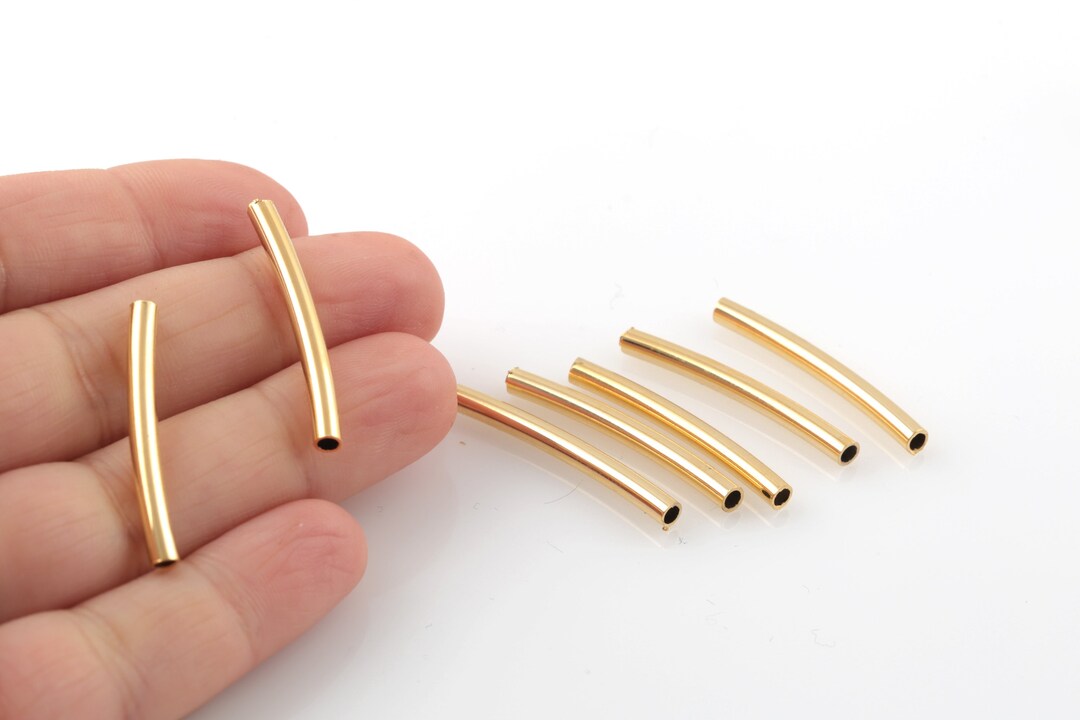 24k Gold Plated Tube Beads, Curved Tube Findings, Bracelet Tube Beads ...