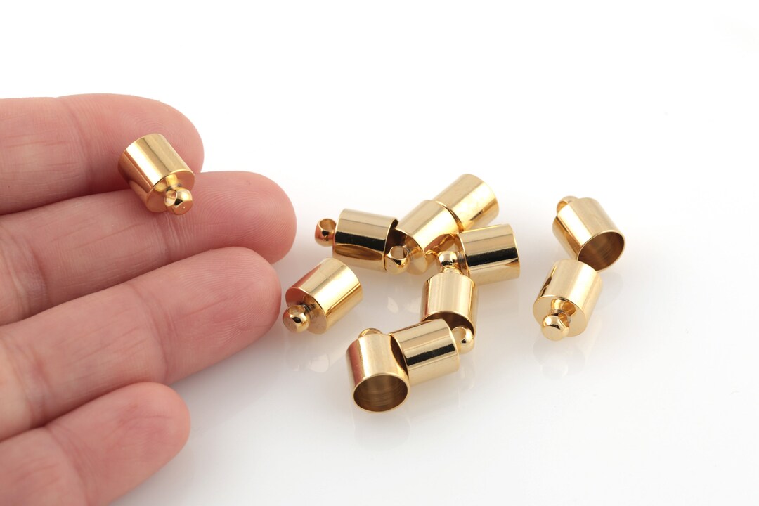24k Shiny Gold Plated İnner Size 7mm End Cap, Huge End Caps, Solid Brass End Cap, Gold Plated ...