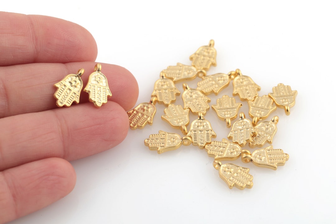 Matt Gold Plated Hamsa Charms, Matt Gold Plated Hamsa Pendant, Tiny ...
