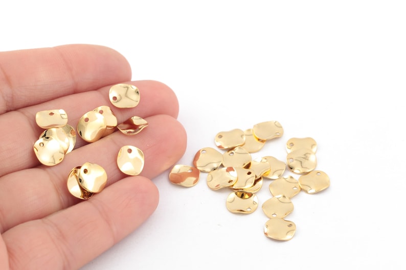 8mm 24k Shiny Gold Plated Wavy Disc Charm, 1 Hole Disc Jewelry ...