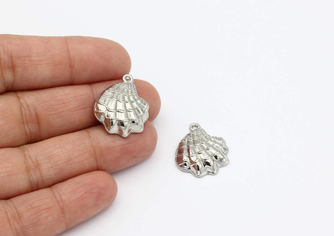 Rhodium Plated Sea Shell Charm, Sea Shell Necklace, Rhodium Plated Sea ...