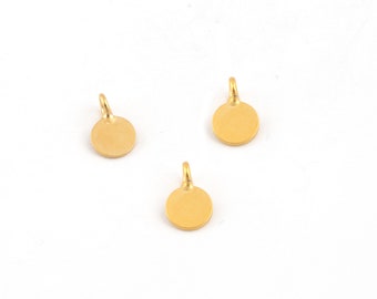 12mm Gold Tiny Round Charm, Round Disc Charm, Stamping Tag, Flat Disc ...