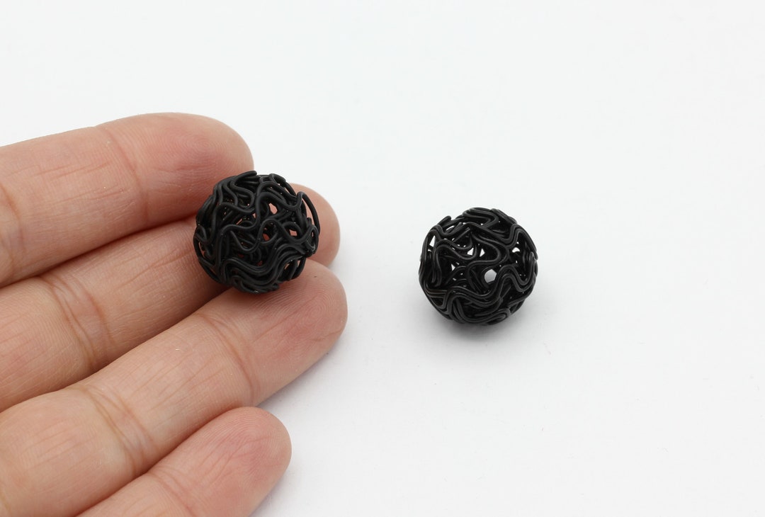 16mm Black Plated Twisted Wire Ball Beads, Round Pendant, Geometric ...