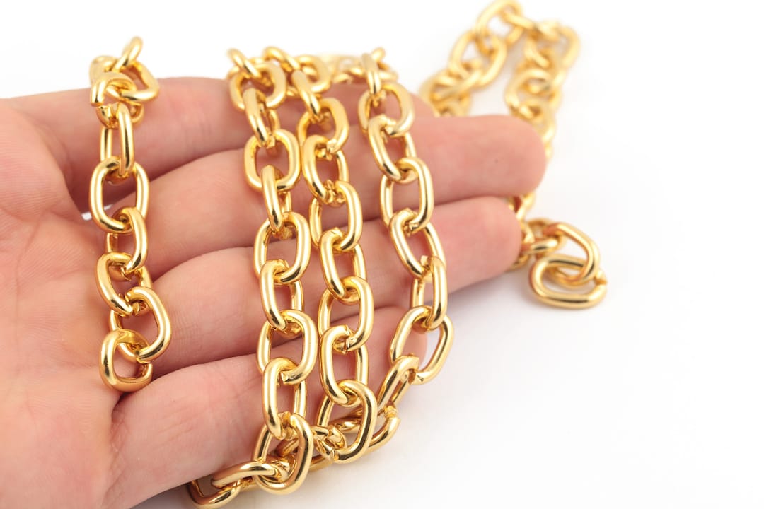 24k Gold Plated Oval Link Necklace Chain, Oval Rolo Necklace Chain ...