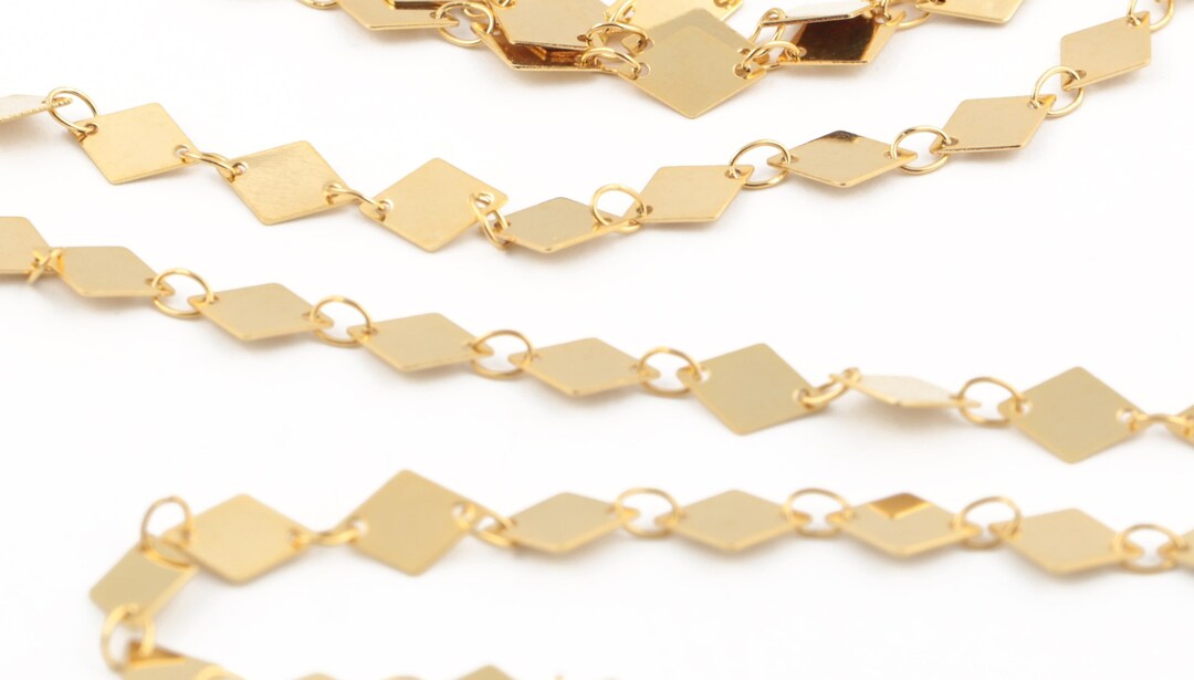 6x8mm Shiny Gold Plated Triangle Chain, Rhombus Bar Chain, Soldered ...