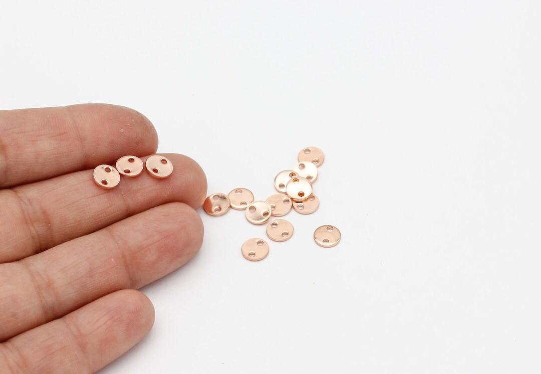 6mm Rose Gold Plated Round Disc, Brass 2 Hole Disc, Rose Gold Flat Disc ...