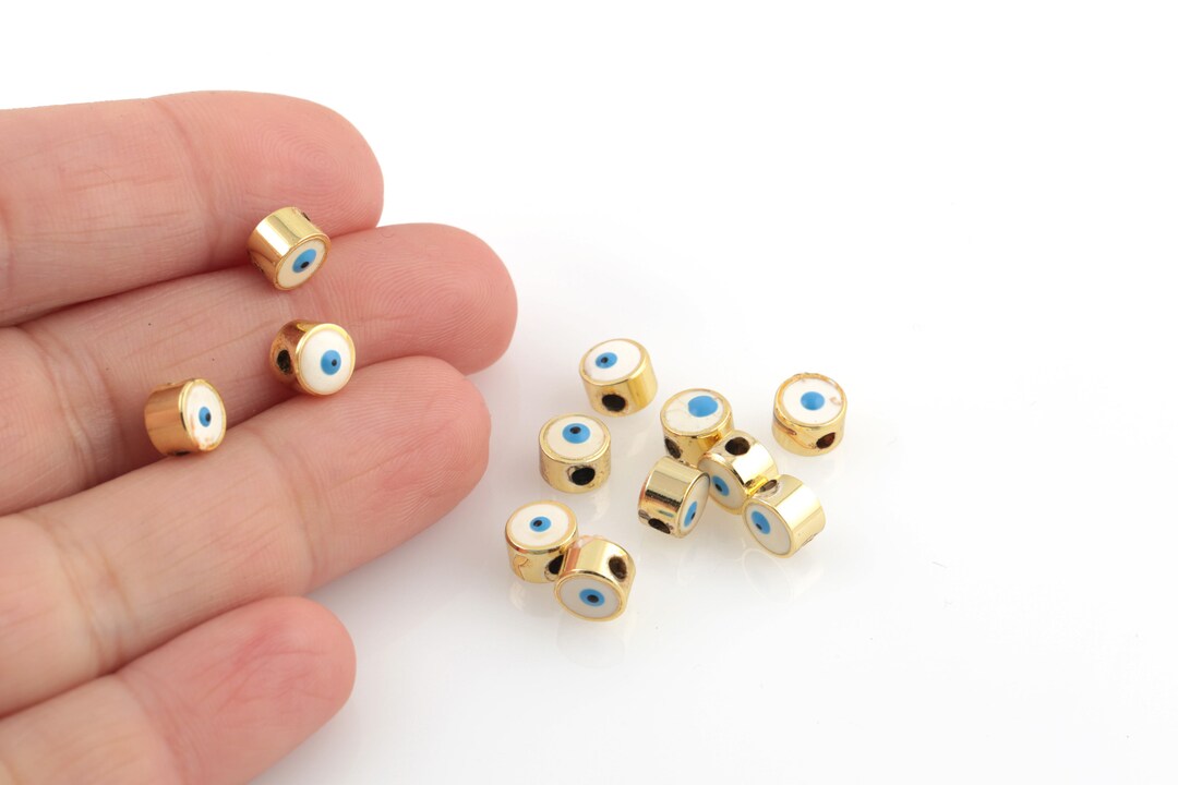 6mm 24k Gold Plated Enamel Evil Eye Beads, Tiny Spacer Beads, Colored ...