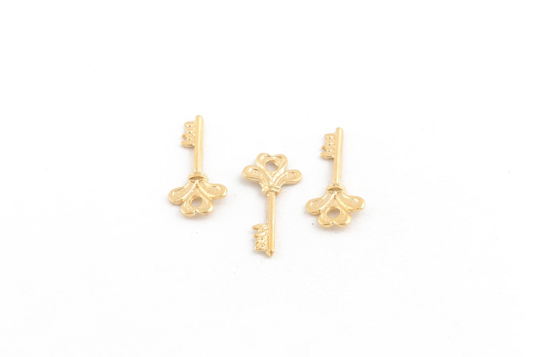 24k Shiny Gold Plated Key Charm, Key Pendant, Locksmith Charms, Key ...