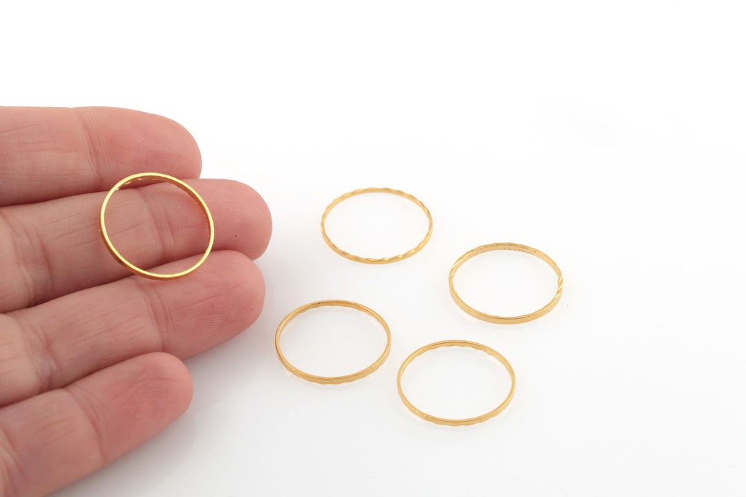 18mm 24k Gold Plated Knurled Ring, Circle Connector, Gold Plated Hoops ...