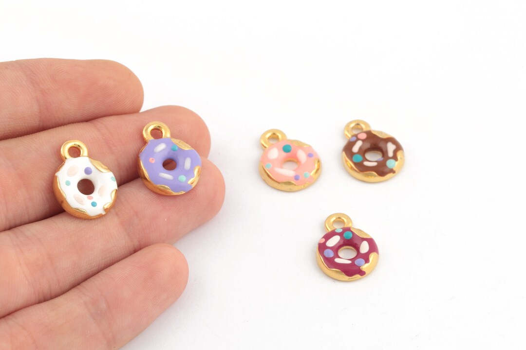 24k Gold Plated Enamel Donut Charm, Donut Pendant, Gold Plated Donut ...