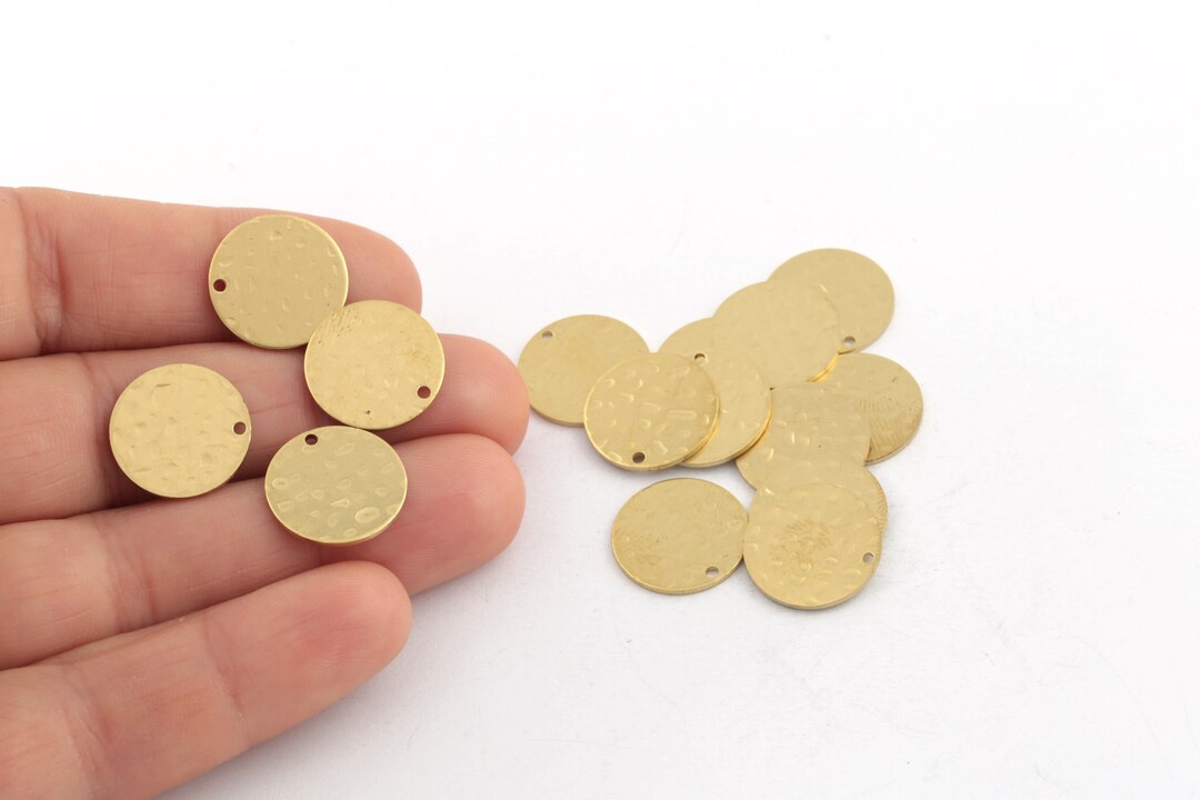 14mm Raw Brass Hammered Disc Charms, 1 Hole Stamping Disc Jewelry ...