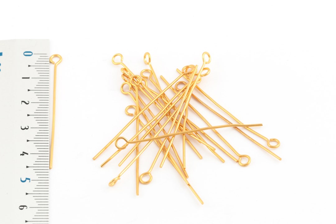 0.80x45mm 24k Gold Plated Eye Pins, Brass Eye Pins, Head Pin, Gold ...
