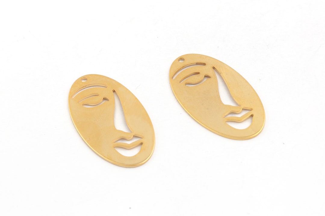24k Gold Plated Face Charm, Face Silhouette Pendant, Gold Plated Face ...