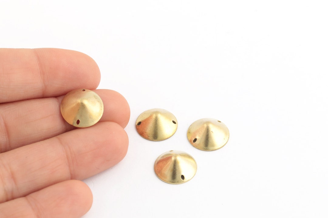 13mm Raw Brass Round Pyramid Connector, Brass 2 Holes Round Beads ...