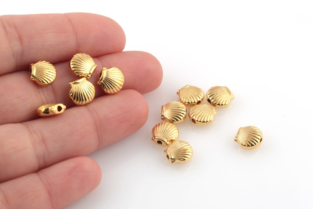 24k Shiny Gold Plated Sea Shell Charm, Sea Shell Beads, Tiny Sea Shell ...