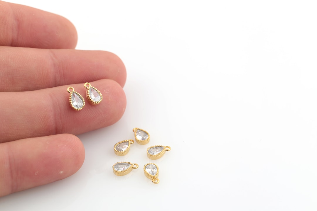 24k Gold Plated Drop Stone Pendant, CZ Drop Charms, Zircon Drop Jewelry ...
