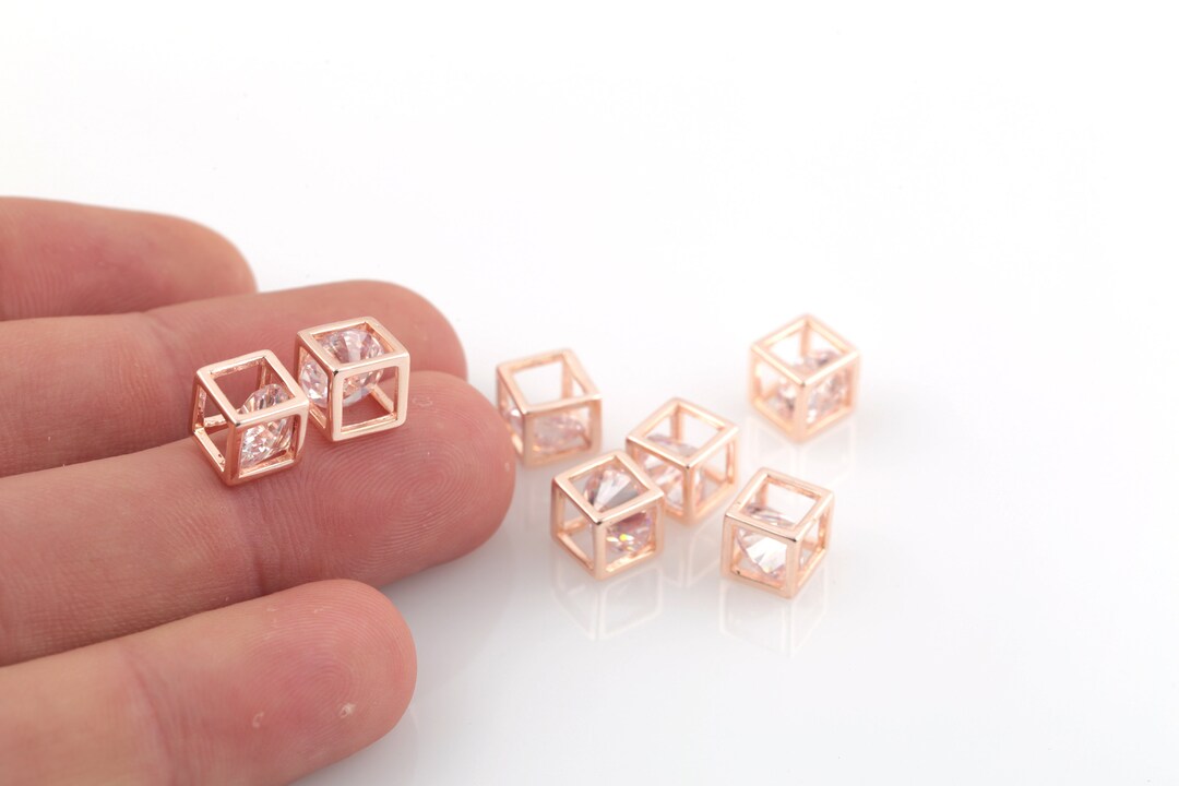 8mm Rose Gold Plated Cubic Cube Pendant, CZ Cube Charms, Zircon Square ...