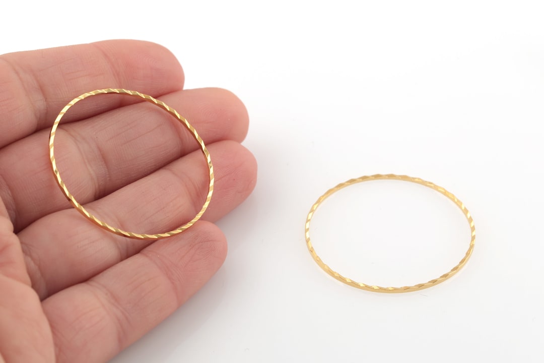 35mm 24k Gold Plated Knurled Ring, Circle Connector, Gold Plated Hoops ...