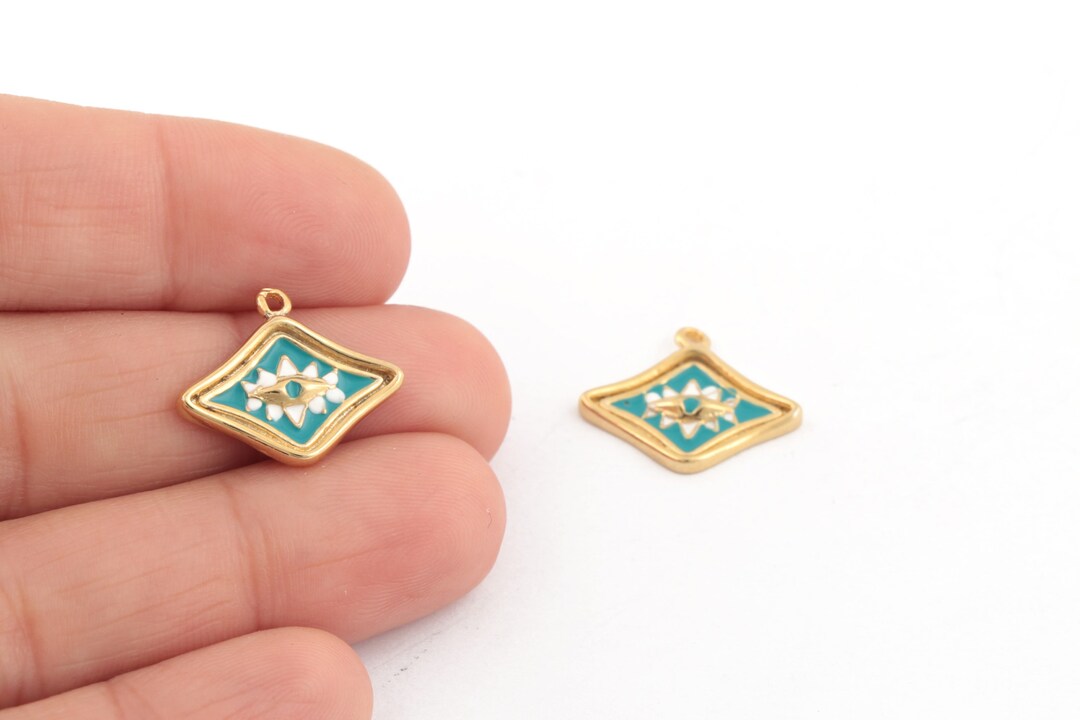 24k Shiny Gold Plated Triangle Enamel Evil Eye Charm, Evil Eye Pendant ...