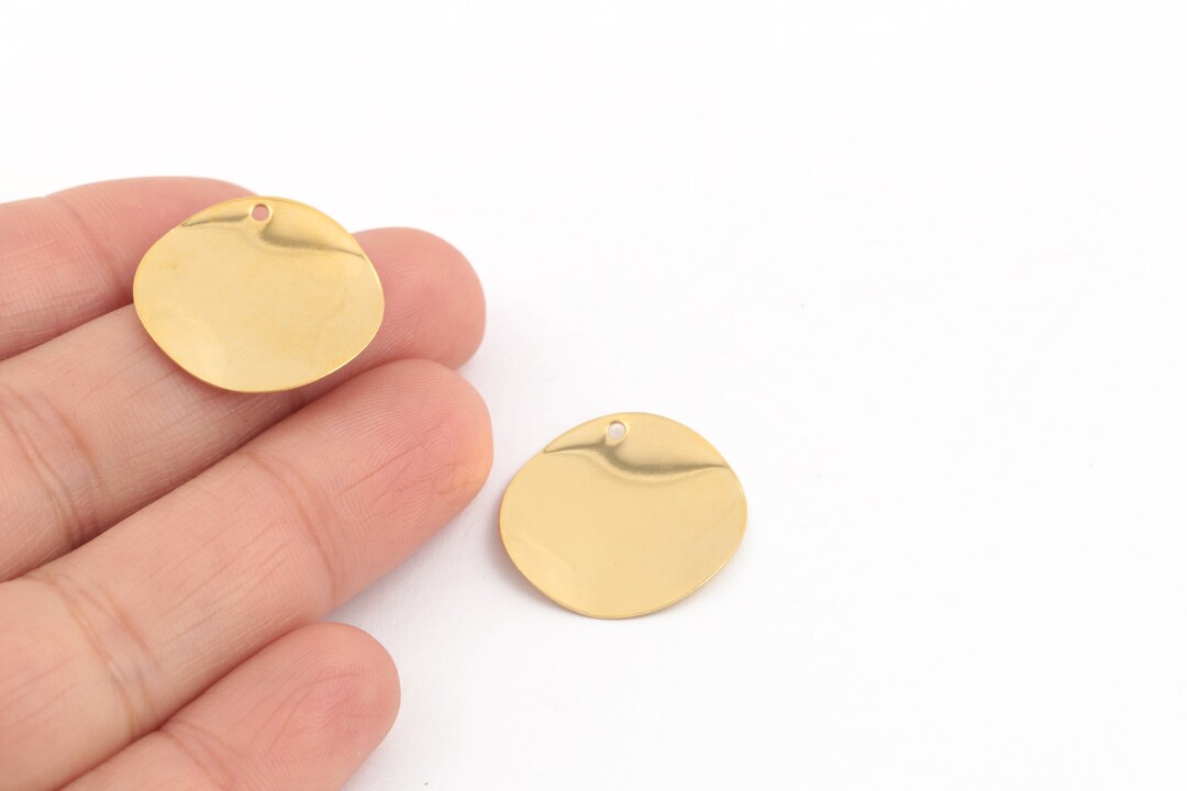 20mm 24k Shiny Gold Plated Wavy Disc Charm, 1 Hole Disc Jewelry ...