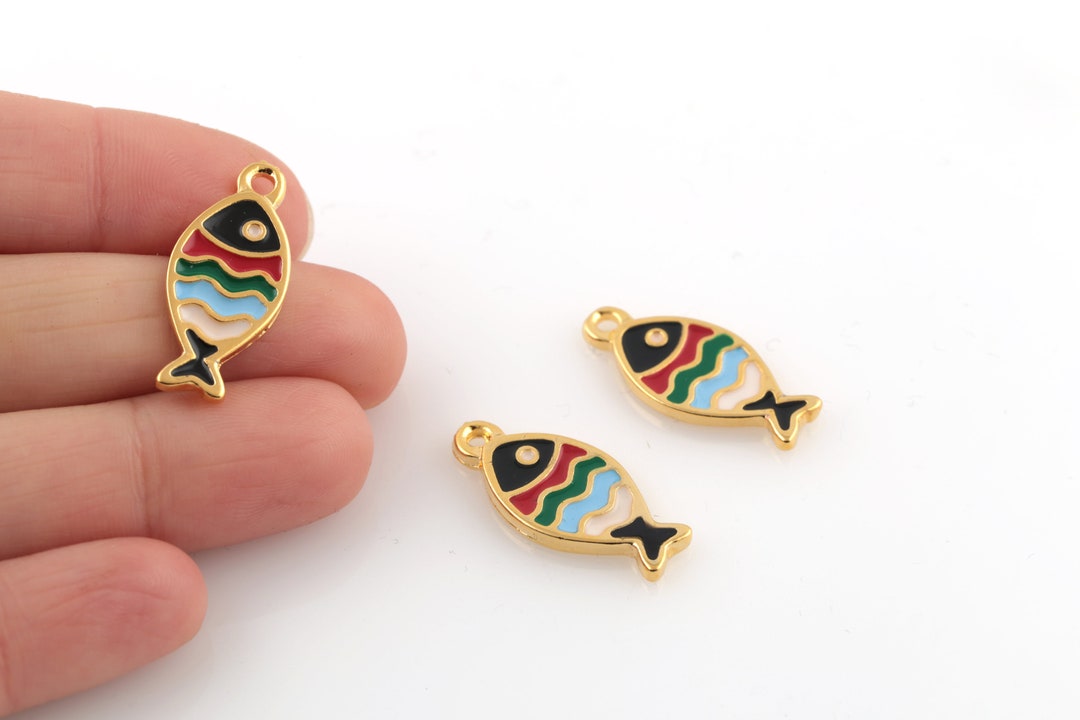 24k Shiny Gold Plated Fish Charms, Enamel Fish Pendant, Colored Animal ...