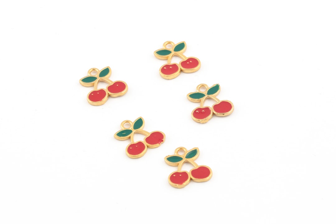 24k Gold Plated Cherry Charms, Tiny Cherry Pendant, Enamel Cherry ...