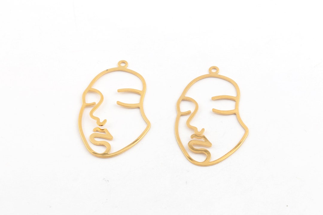 24k Gold Plated Face Charm, Face Silhouette Pendant, Gold Plated Face ...