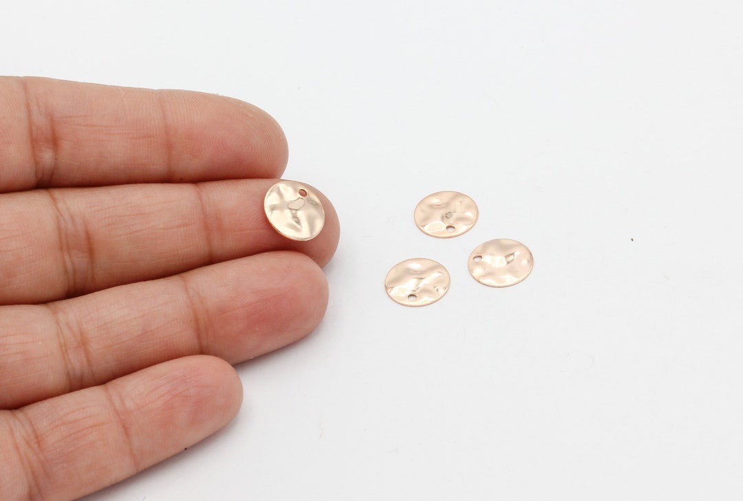 10mm Rose Gold Plated Hammered Disc Charm, 1 Hole Disc Jewelry ...