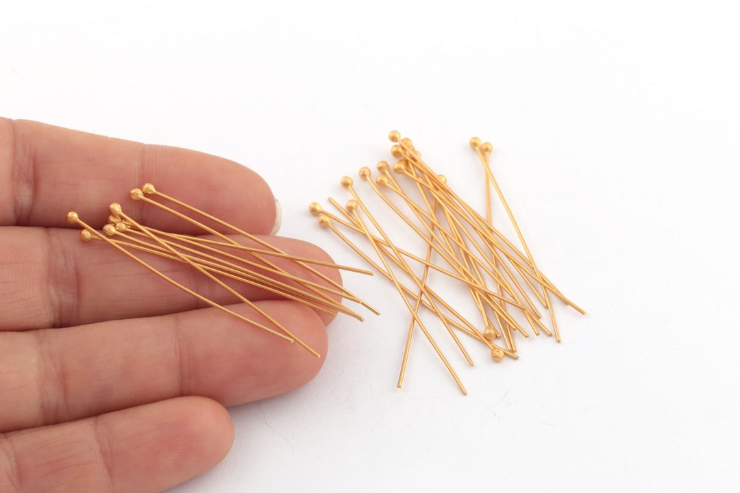 0.60x40mm 24k Gold Plated Ball End Head Pins, Brass Eye Pins, Bead ...