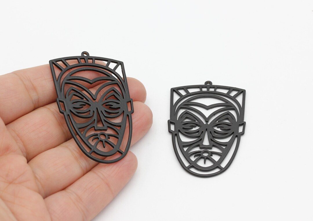 Black Plated Face Charms, Mask Pendant, Face Silhouette Necklace, Black ...