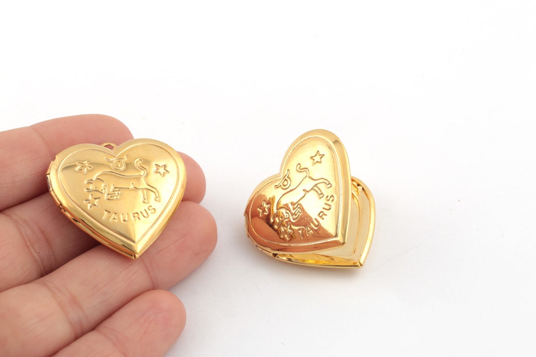 Taurus Locket Necklace, Gold-silver-rose Gold Heart Lockets, Photo ...