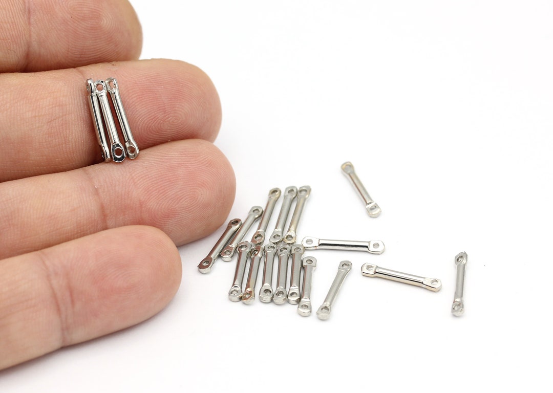 15mm Rhodium Plated Long Bar, Rhodium Plated Two Holes Stick Bar, Two ...