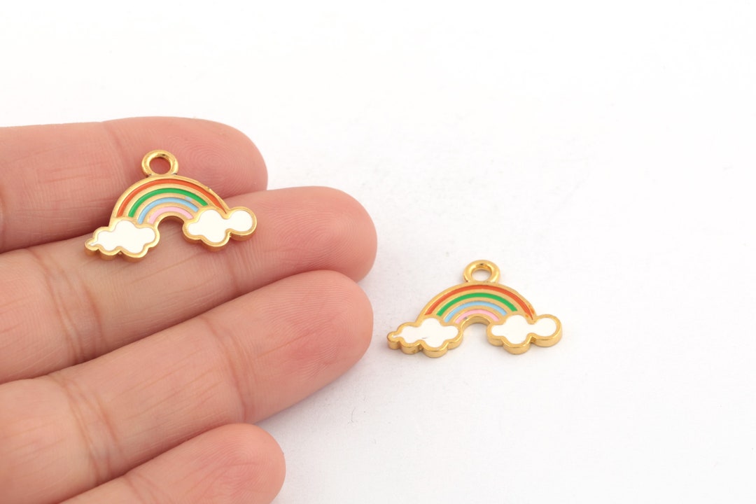 24k Gold Plated Rainbow Charms, Enameled Rainbow Pendant, Gold Plated ...