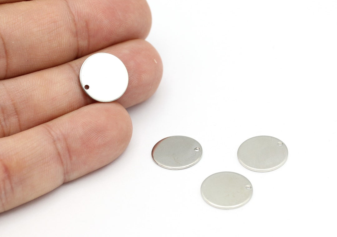 14mm Rhodium Plated Circle Charms, 1 Hole Stamping Tag, Rhodium Plated ...