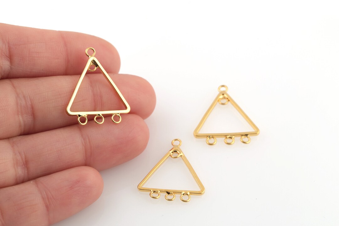 24k Gold Plated Triangle Charms, Triangle Connector, Multi-hole ...