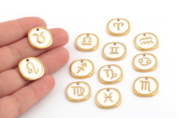 24k Gold Horoscope 24k Gold Plated Zodiac Sign Charms, Zodiac Sign ...