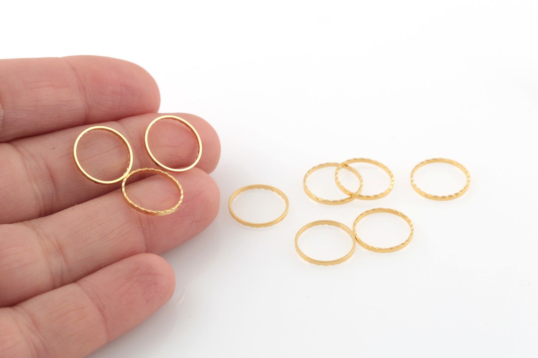12mm 24k Gold Plated Knurled Ring, Circle Connector, Gold Plated Hoops ...