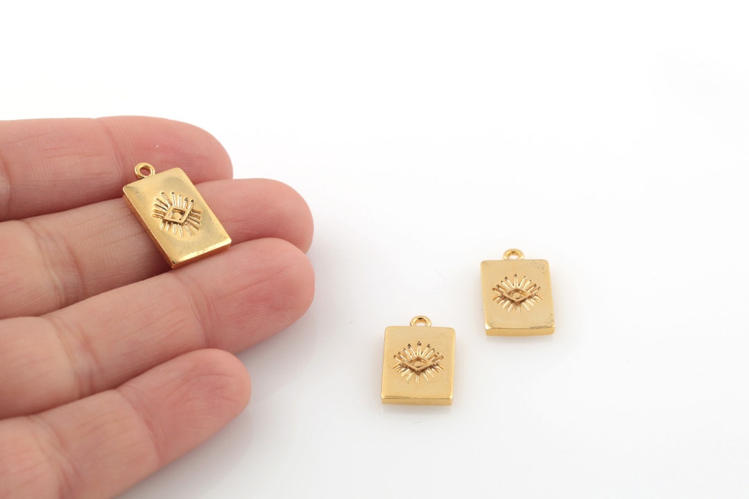 24k Shiny Gold Plated Square Evil Eye Pendant, Sguare Evil Eye Charms ...
