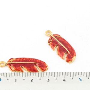 24k Shiny Gold Plated Feather Charms, Feather Pendant, Colored Feather ...