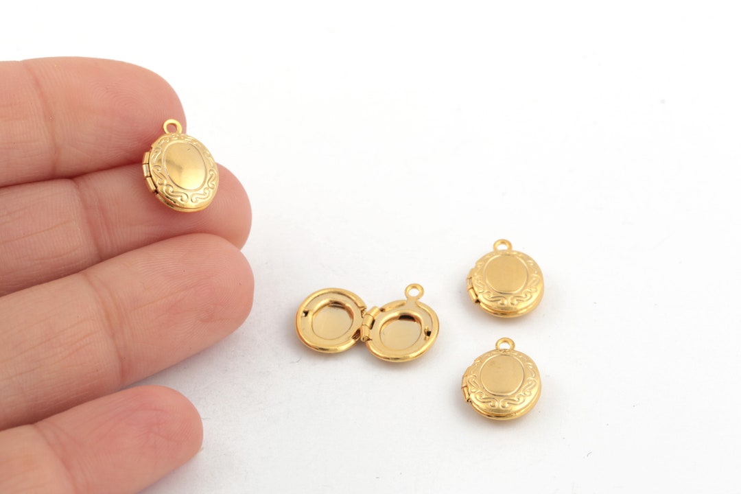 24k Shiny Gold Plated Oval Locket Charms, Necklace Photo Locket ...