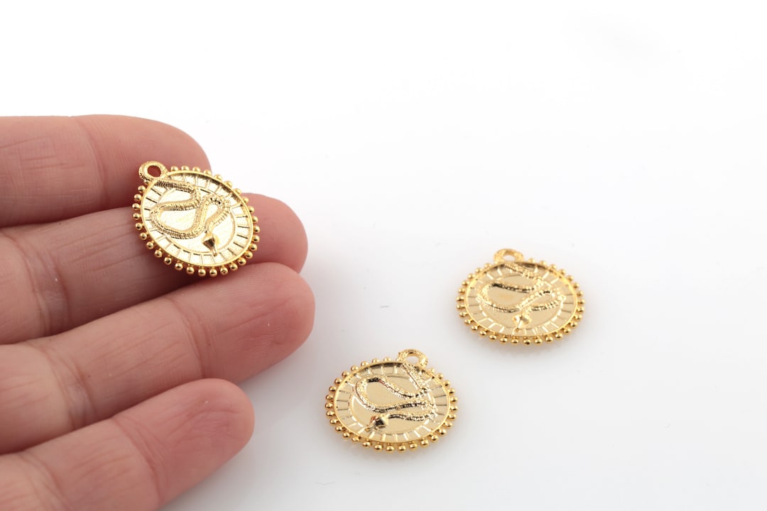 24k Gold Plated Snake Pendant, Snake Medallion, Gold Plated Snake ...