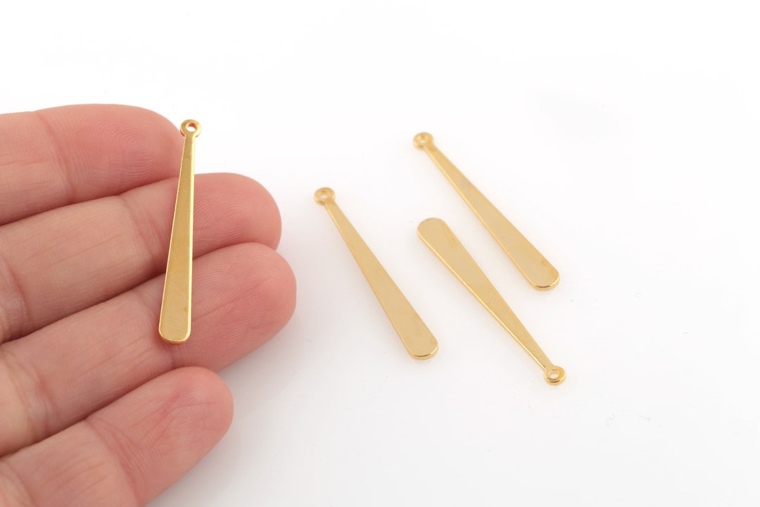 24k Gold Plated Bar Charm, Gold Plated Long Rod Pendant, Brass Tie ...
