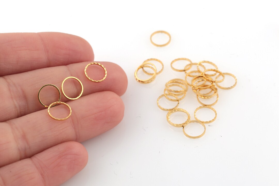 8mm 24k Gold Plated Knurled Ring, Circle Connector, Gold Plated Hoops ...