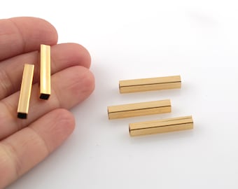 2x20mm 24k Shiny Gold Tube Beads, Square Tube Beads, Bracelet Tubes ...