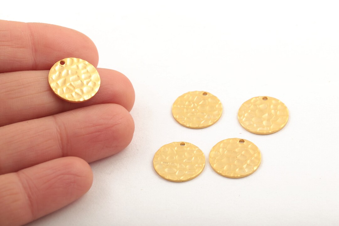 14mm Matt Gold Plated Hammered Disc, Hammered Circle Disc, Matt Gold ...
