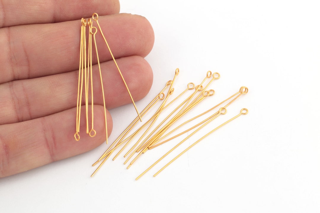 0.60x45mm 24k Gold Plated Eye Pins, Brass Eye Pins, Head Pin, Gold ...