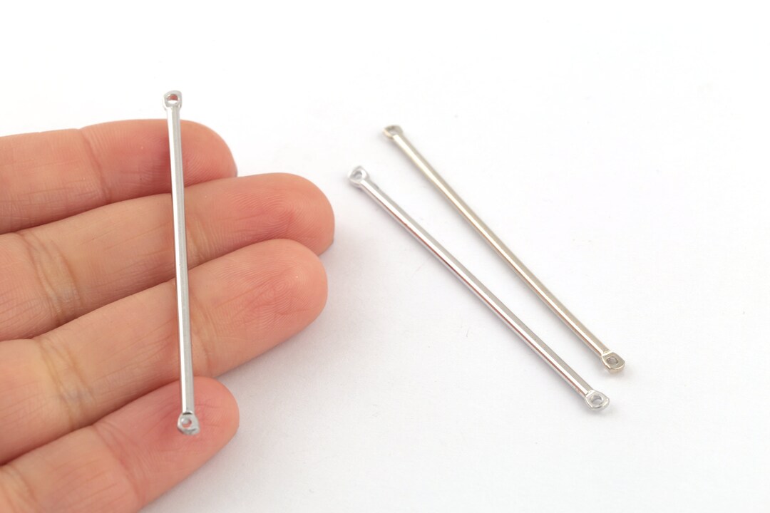 60mm Rhodium Plated Long Bar, Rhodium Plated Two Holes Stick Bar, Two ...