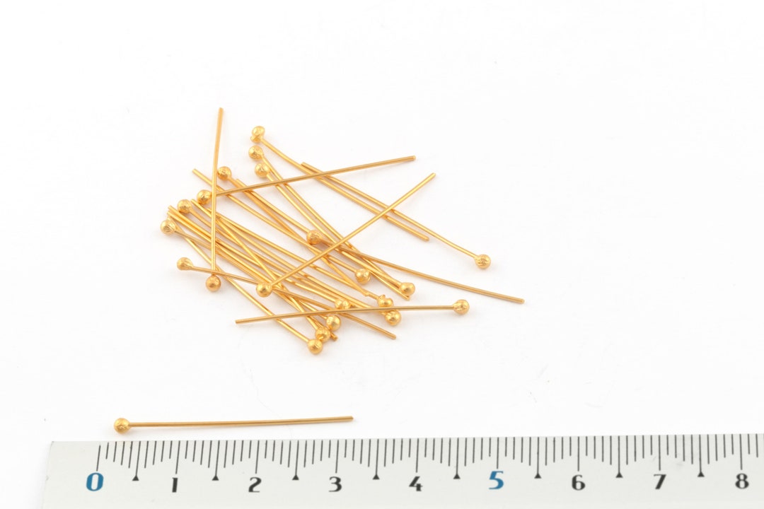 0.60x30mm 24k Gold Plated Ball End Head Pins, Brass Eye Pins, Bead ...