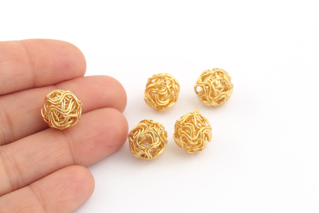 12mm 24k Shiny Gold Plated Twisted Wire Ball Beads, Round Pendant ...
